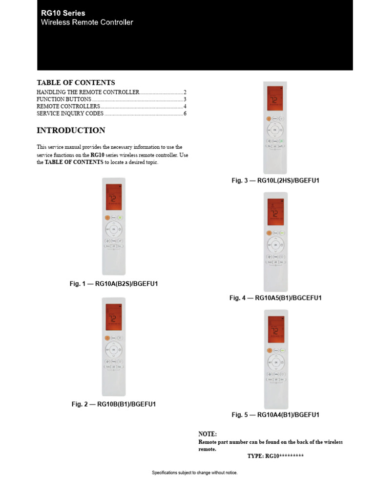SG RG10 01 | PDF | Remote Control | Air Conditioning