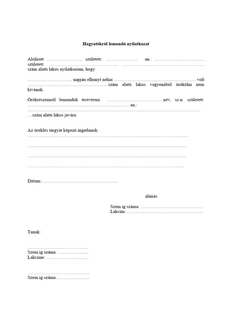 Hagyatekrol Lemondo Nyilatkozat | PDF