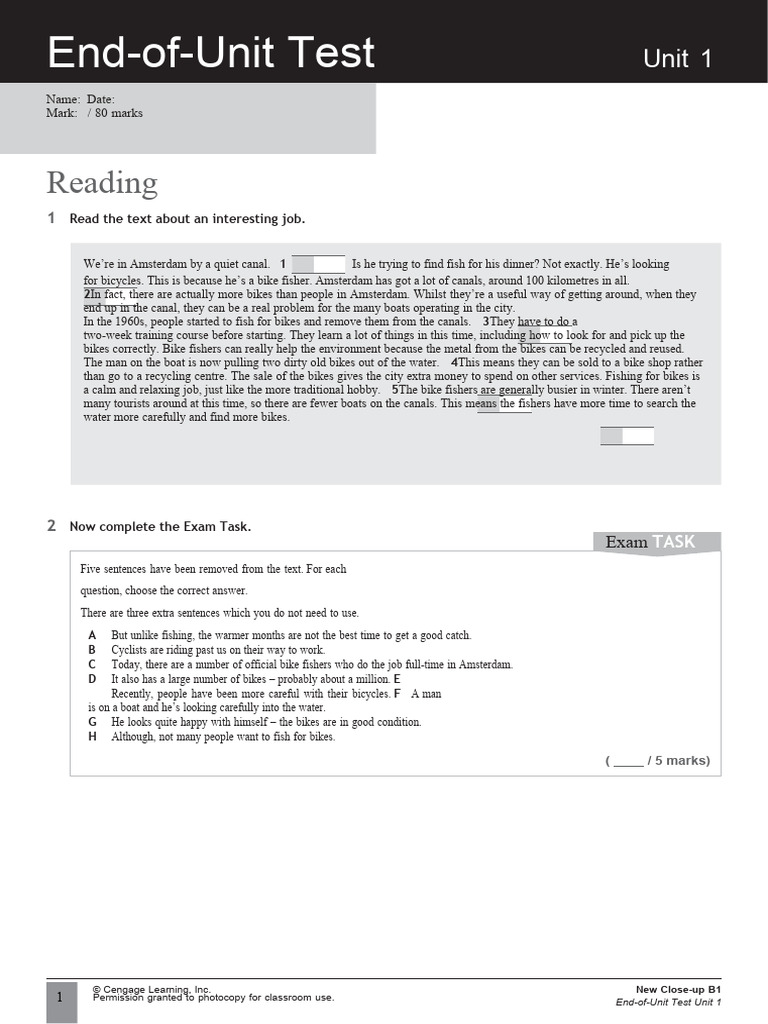 NCU3e BrE B1 Assessment EndofUnit Test Unit01 | PDF