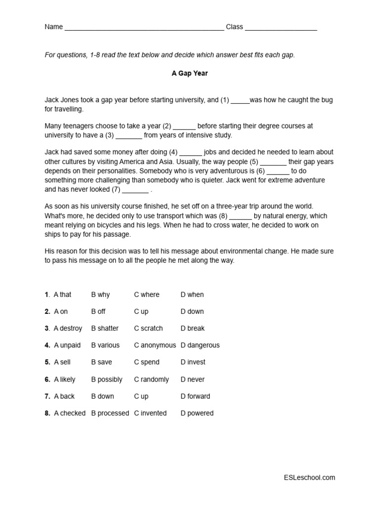 Gap Year Travel and Adventure Quiz | PDF | Sports & Recreation