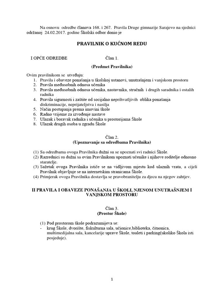 Pravilnik o Kucnom Redu | PDF