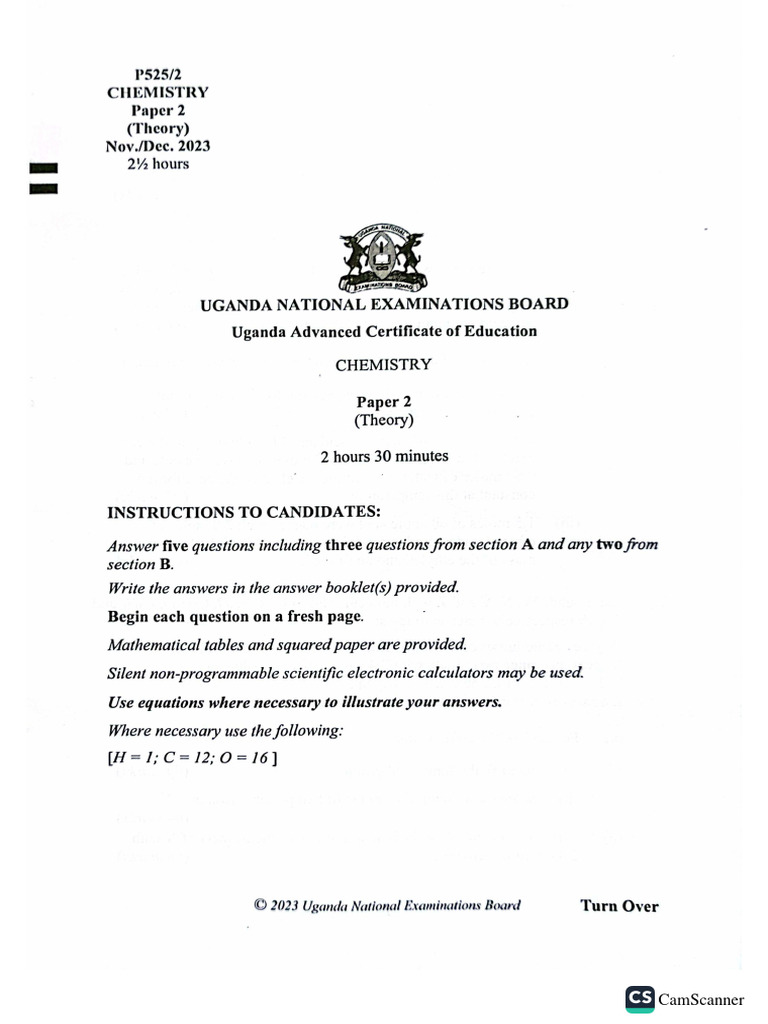 Uneb Chem Paper 2 A Level 2023 | PDF