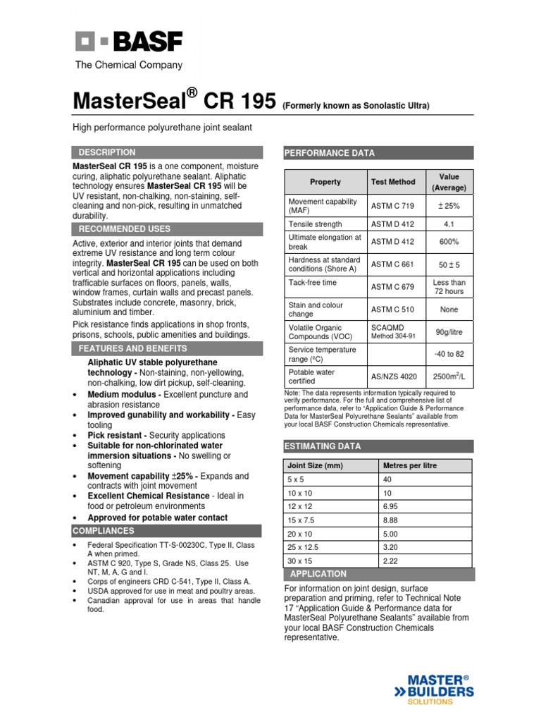 Basf Masterseal Cr195 Tds | PDF | Silicone | Polyurethane