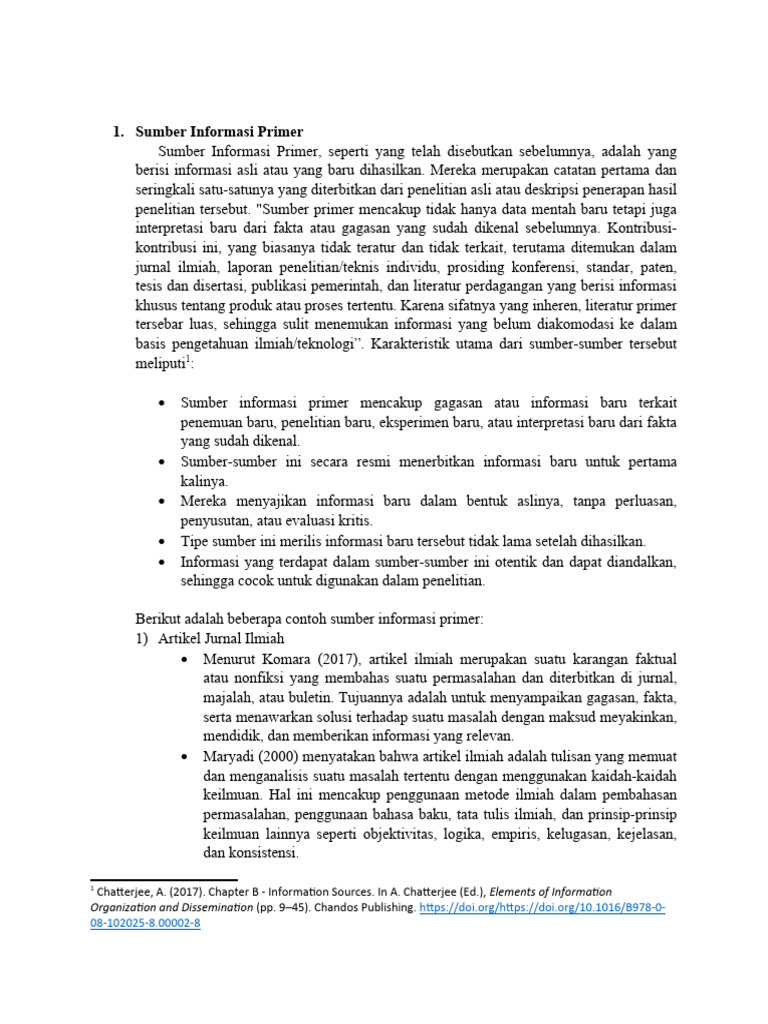 Sumber Informasi Primer: Karakteristik dan Contoh | PDF | Filsafat ...