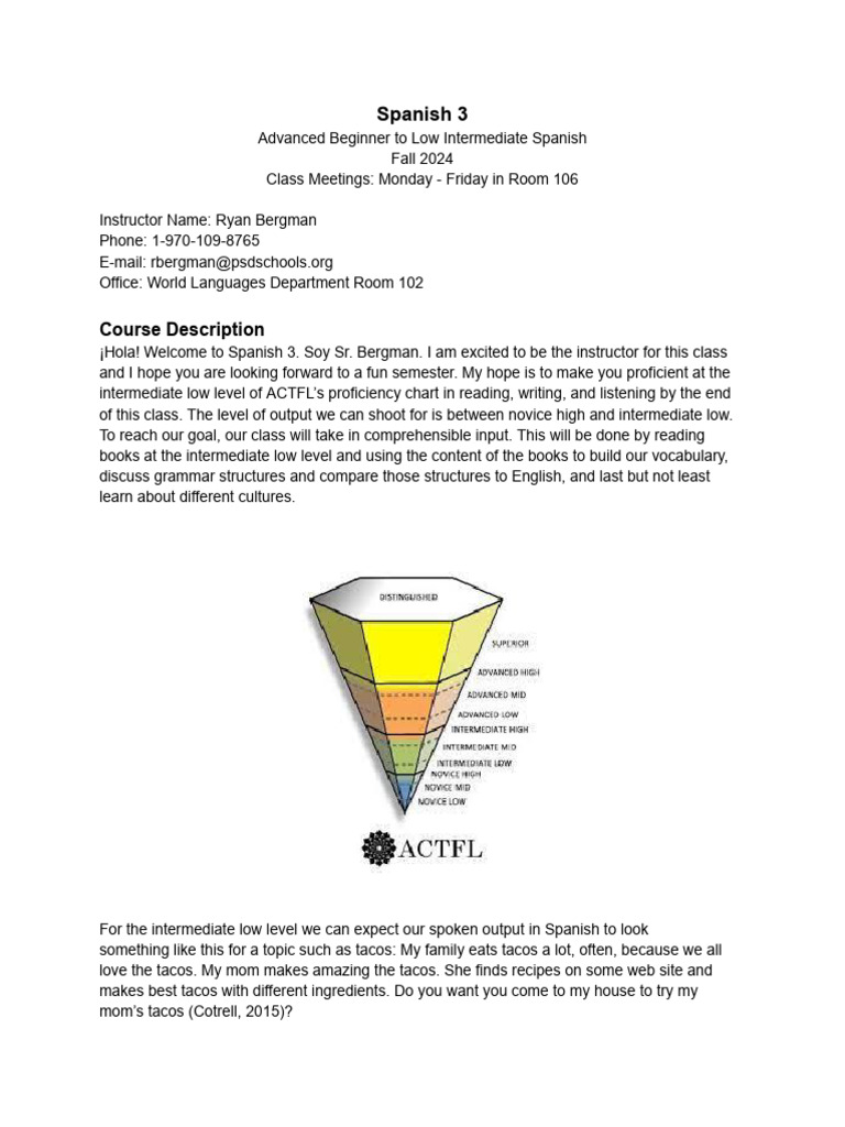 Educ450 Bergman Classroom Expectations Spanish 3 | PDF | Reading ...