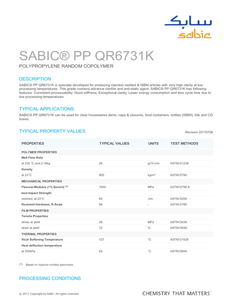 SABIC®-PP QR6731K Global Technical Data Sheet | PDF | Building Materials | Chemistry