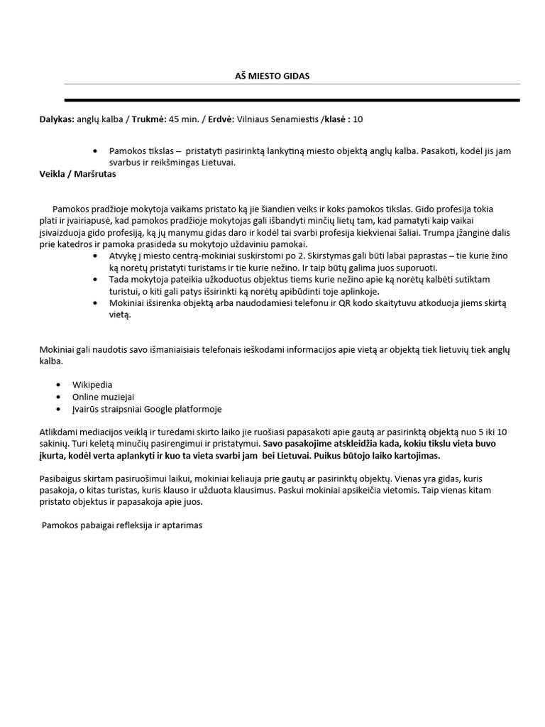 Pamokos Planas (Failas) | PDF