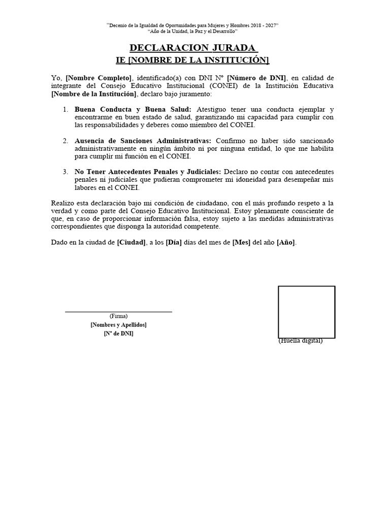 Modelo - Declaracion Jurada | PDF