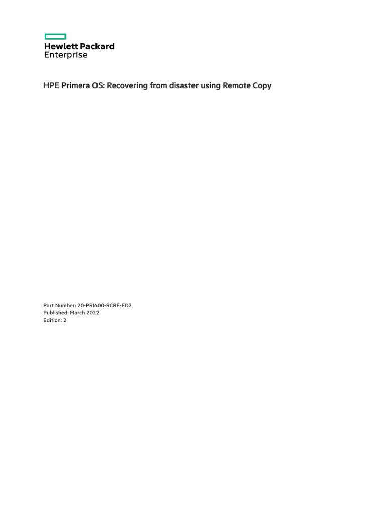 HPE - A00088924en - Us - HPE Primera OS - Recovering From Disaster Using Remote | PDF ...