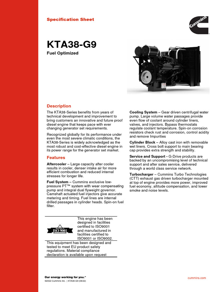 KTA38-G9: Fuel Optimized | PDF | Diesel Engine | Engines