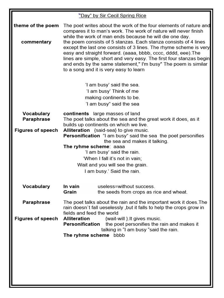 "Day" by Sir Cecil Spring Rice | PDF | Poetry | Sun