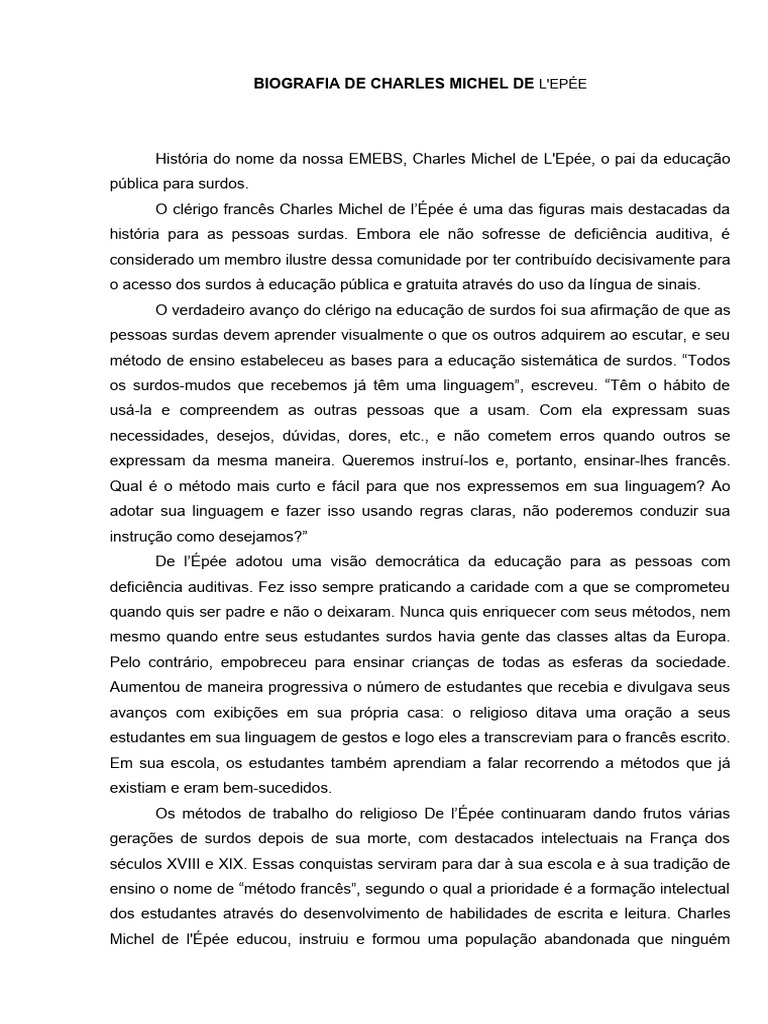 Biografia de Charles Michele L Epée | PDF | Surdez | França