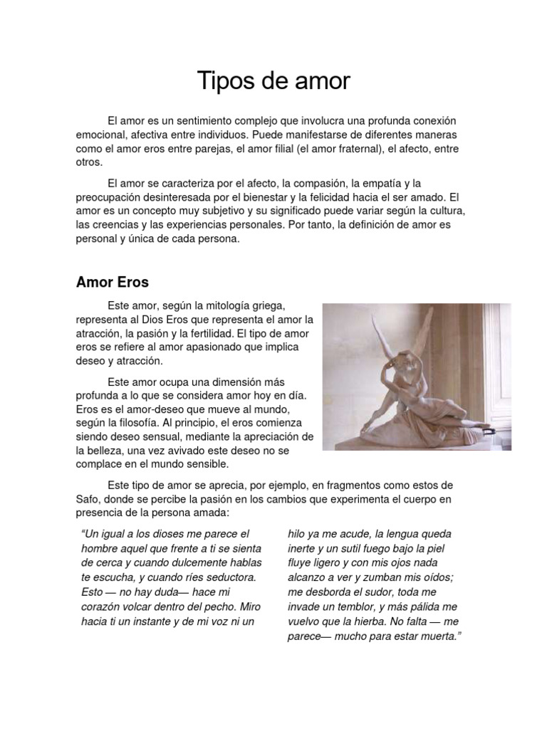 Tipos de amor: Eros y filial | PDF | Amor | Sicología