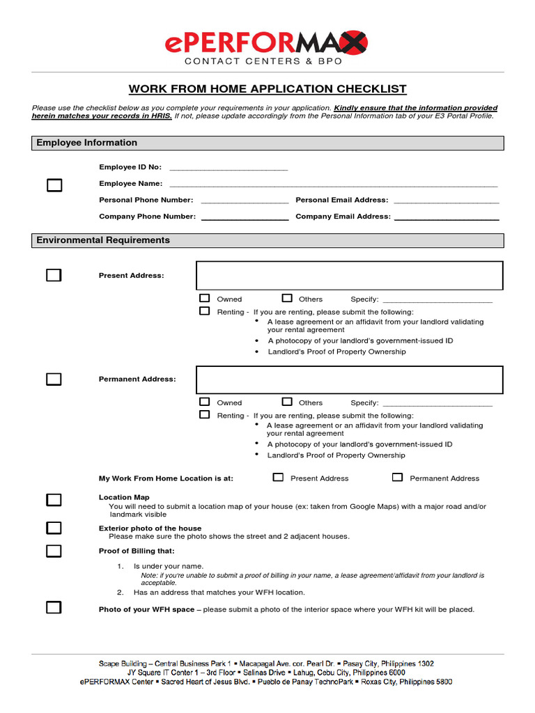 WFH Application Checklist | PDF