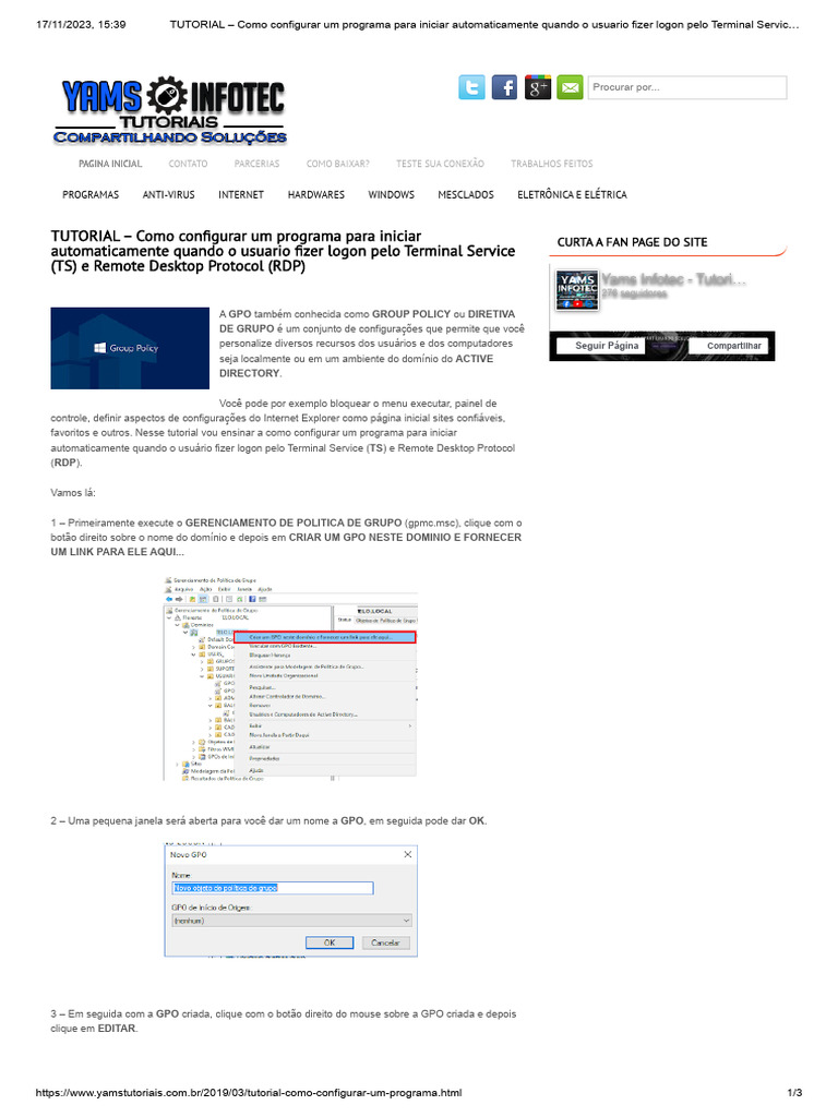 Como Configurar Um Programa para Iniciar No Logon Do TS | PDF | Política de grupo (Microsoft ...