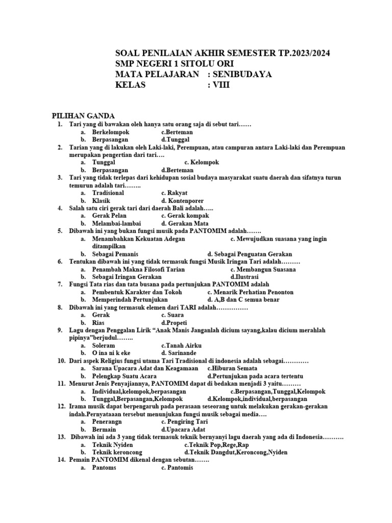 Soal SBD Dan B.Inggris Kls 8 2023 | PDF | Seni & Disiplin Bahasa | Kajian Bahasa Asing
