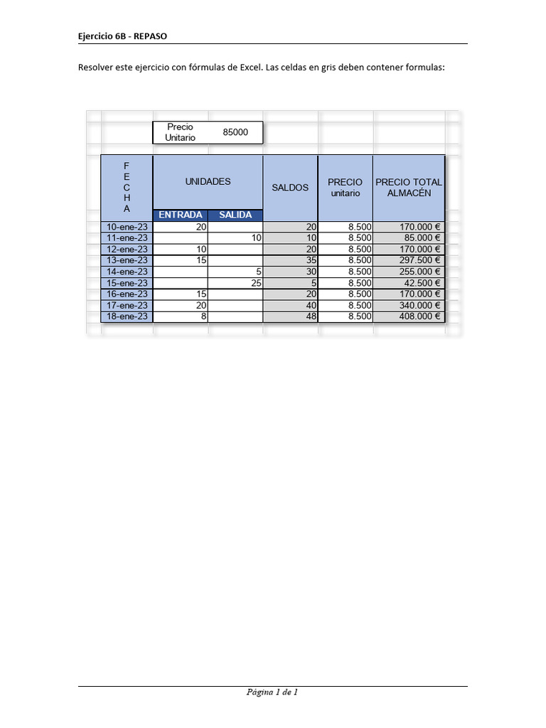 Ejercicio Excel: Cálculo de Saldos | PDF
