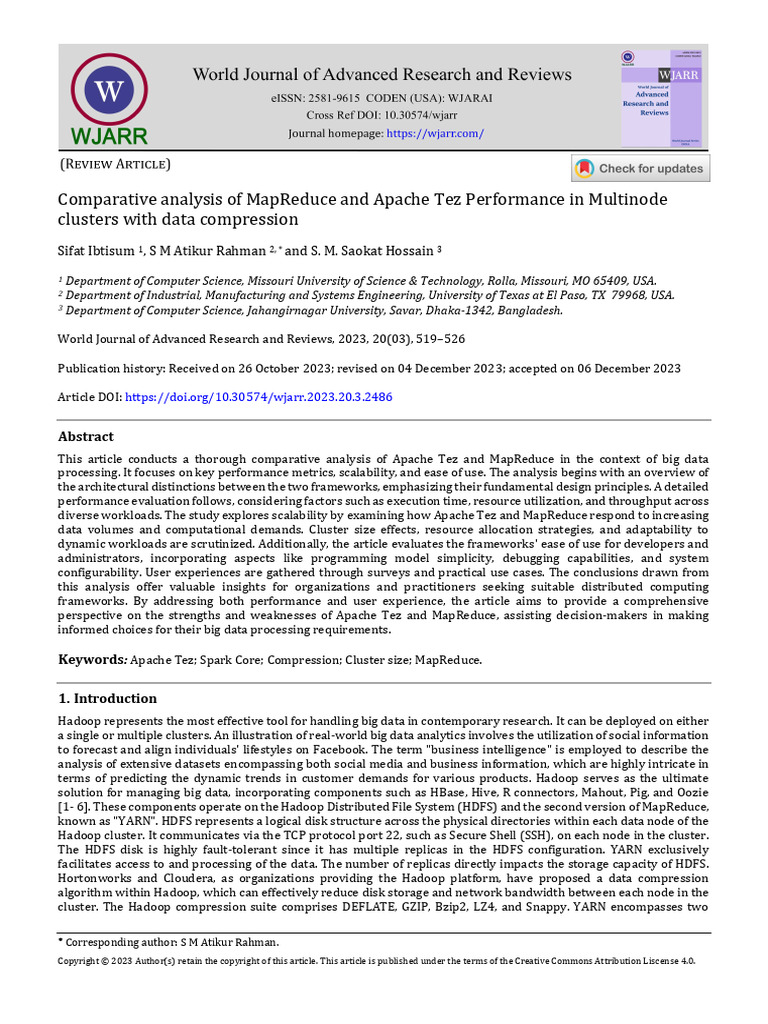 Comparative Analysis of MapReduce and Apache Tez Performance in Multinode Clusters With Data ...