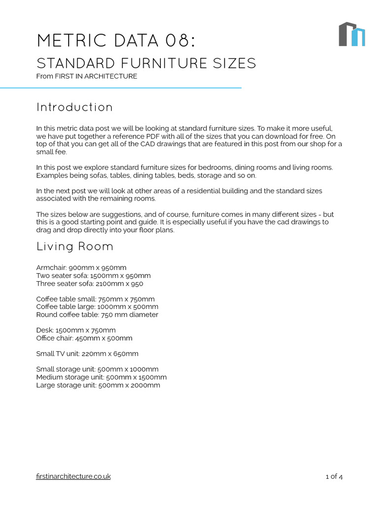 Metric Data 08 - Standard Furniture Sizes | PDF