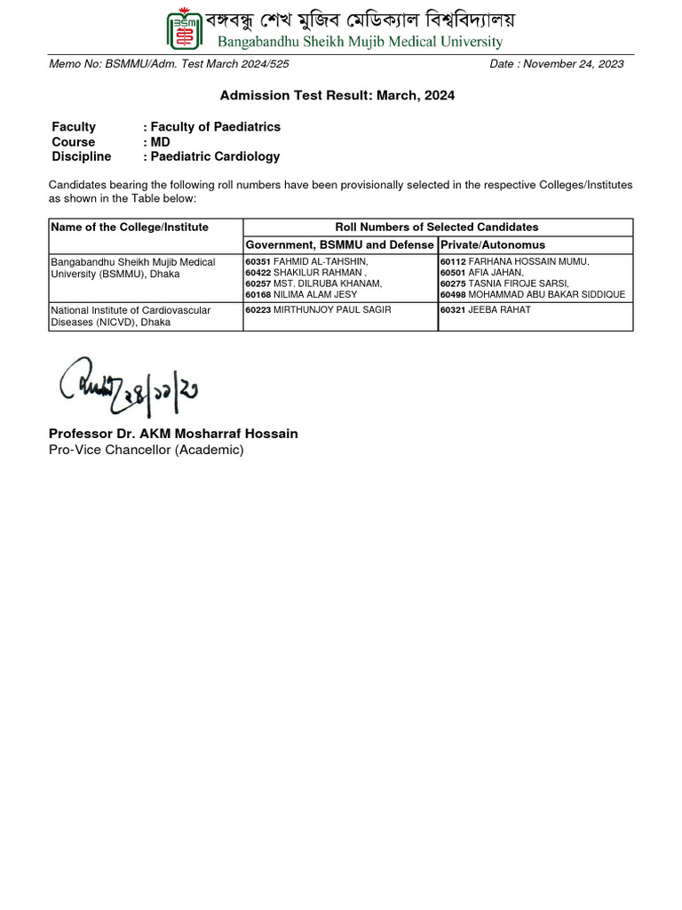BSMMU Paediatric Cardiology March 2024 | PDF