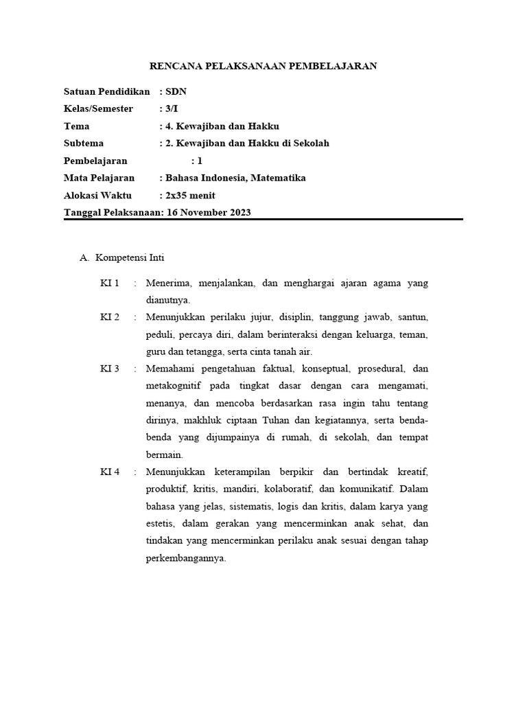 RPP Kelas 3 Subtema 4 | PDF | Karier & Perkembangan | Sains & Matematika