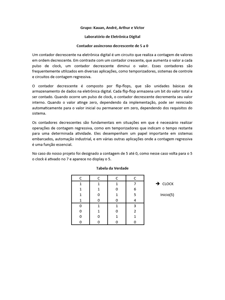 Contador Decrescente de 5 a 0 em Eletrônica | PDF | Eletrônicos ...