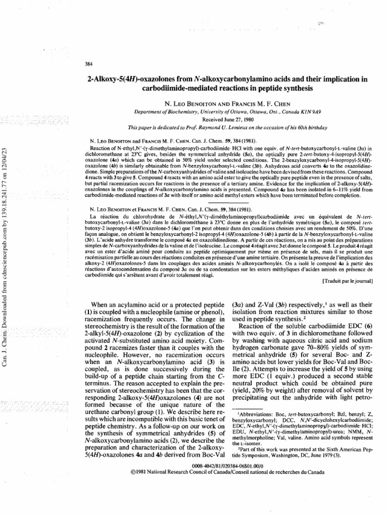 Benoiton Chen 2011 2 Alkoxy 5 (4h) Oxazolones From N ...