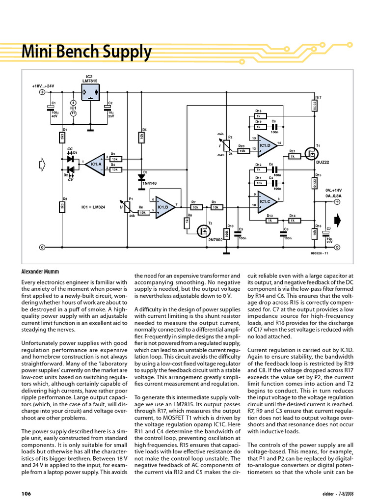 Mini Bench PSU (elektor) | PDF | Power Supply | Electronic Circuits