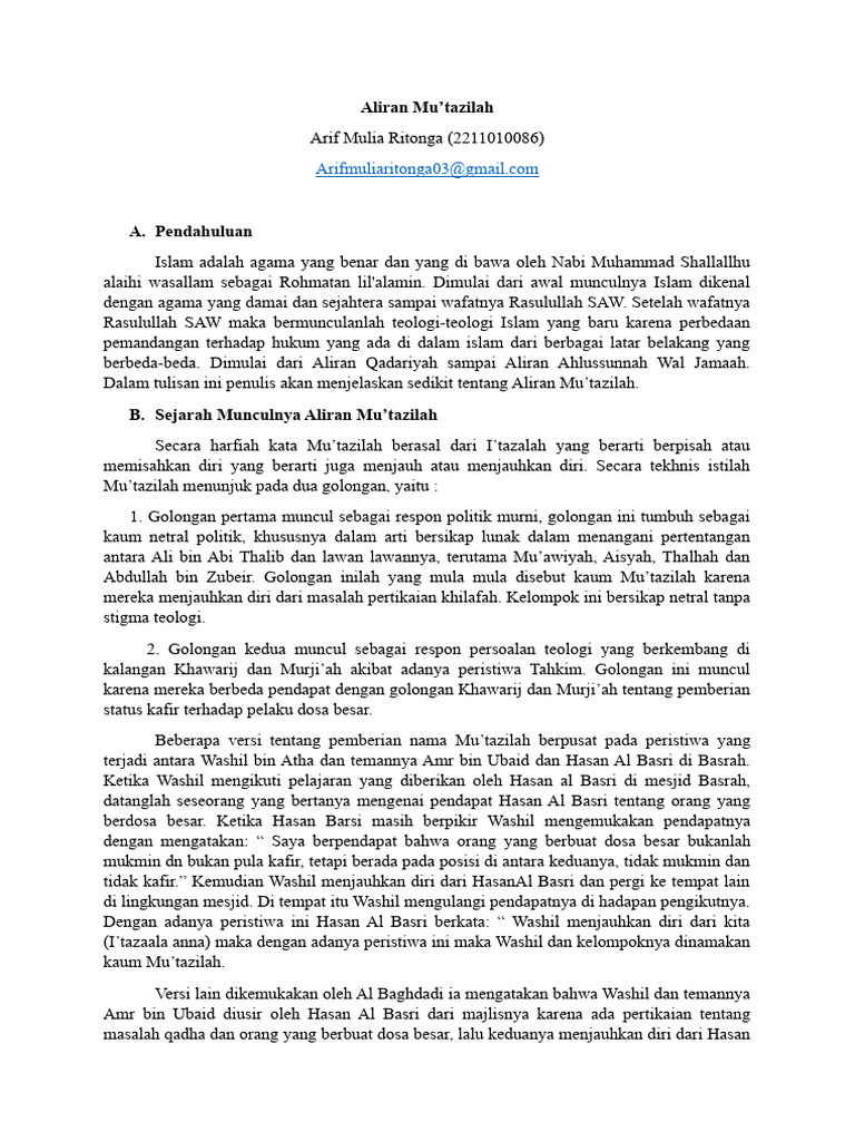 Sejarah dan Ajaran Aliran Mu’tazilah | PDF