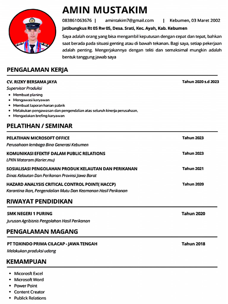 CV. Amin Mustakim | PDF
