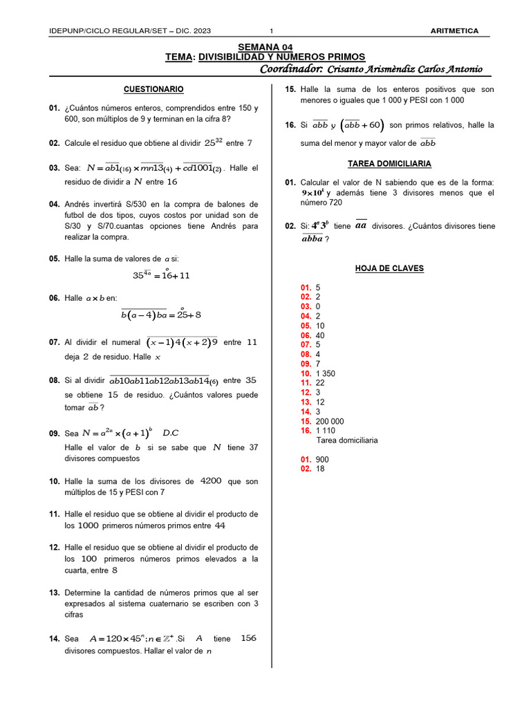 Aritmetica - s04 - Divisibilidad y Numeros Primos - Regular 2023 - 3 ...