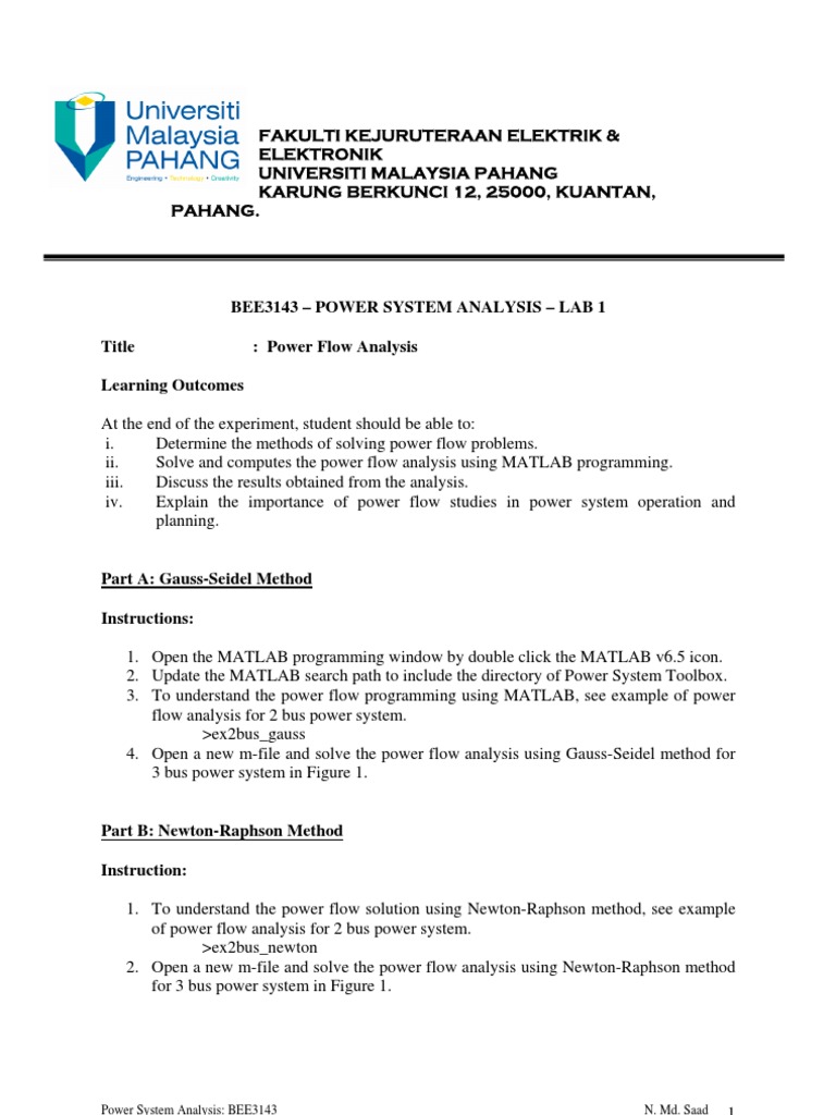 LAB 1 Power Flow Studies | PDF | Electromagnetism | Electricity