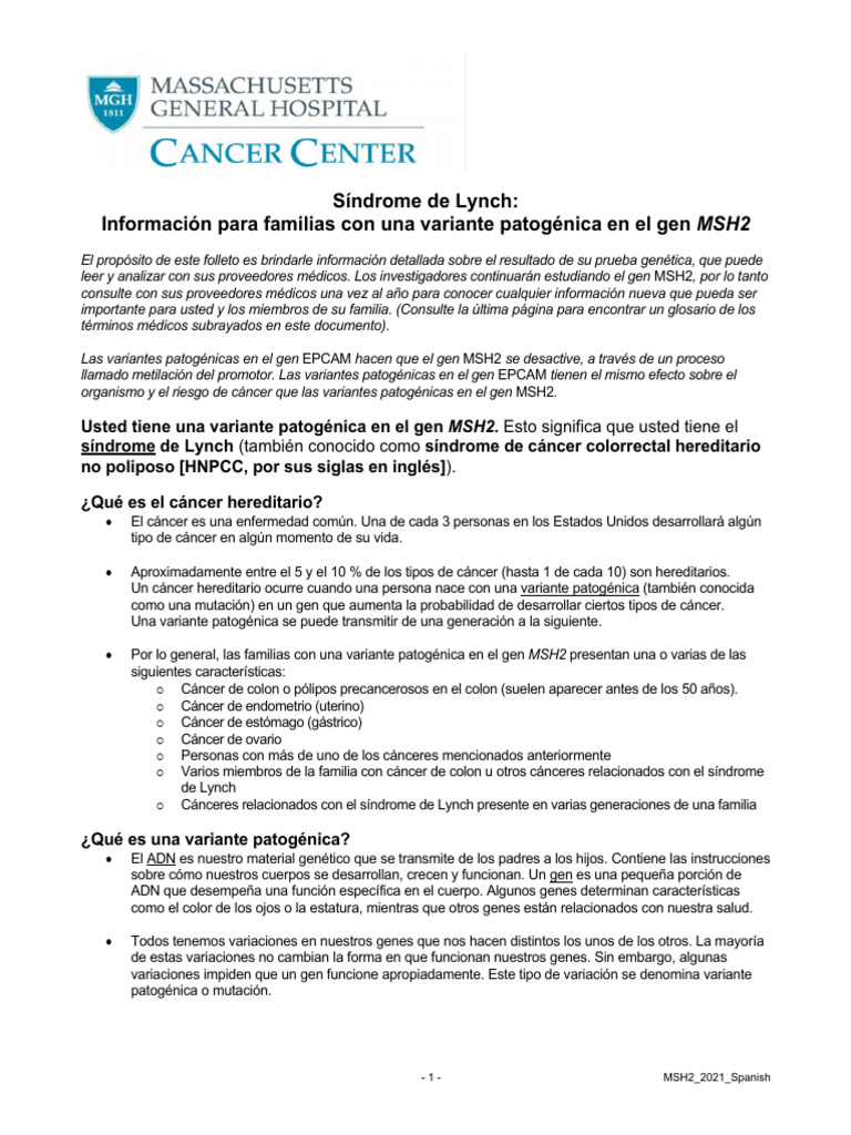 MSH 2 | PDF | Cáncer | Gene