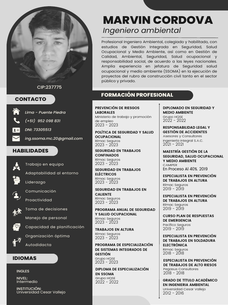 CV - Marvin Cordova | PDF | Seguridad y salud ocupacional | Business