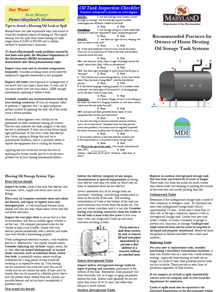 Oil Tank Inspection Checklist Brochure 3.20.07 2 Pgs | Download Free ...