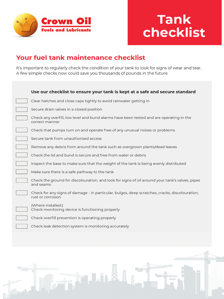 Tank Maintenance Checklist | Download Free PDF | Civil Engineering ...