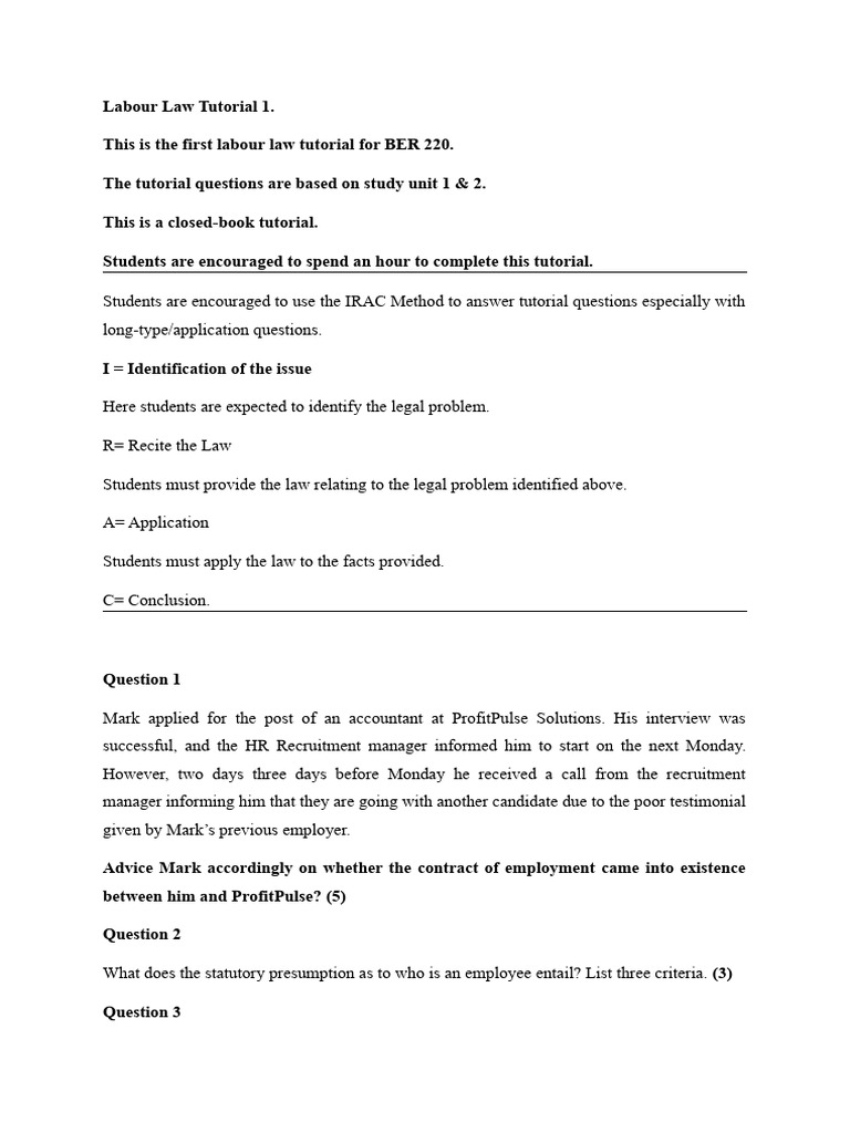 Tutorial 1 BER | PDF | Restraint Of Trade | Employment