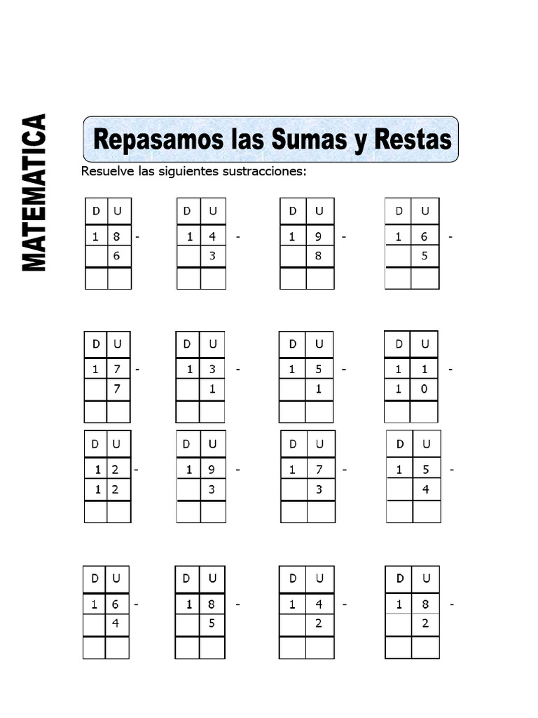 Ficha de Repasamos Las Sumas y Las Restas para Primero de Primaria | PDF