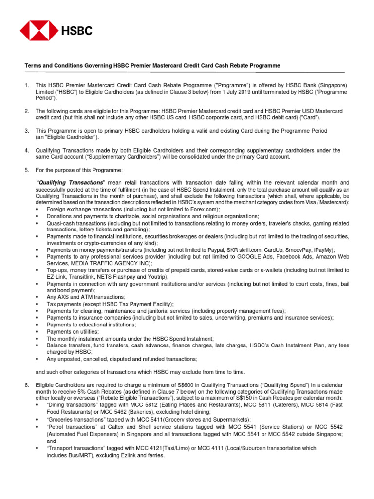 HSBC Premier Mastercard Rebate Terms | PDF | Credit Card | Master Card