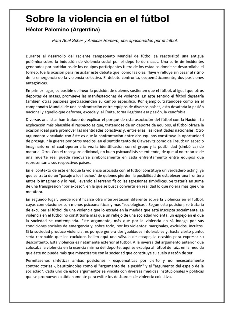 Sobre La Violencia En El Fútbol Pdf Violencia Asociación De Futbol