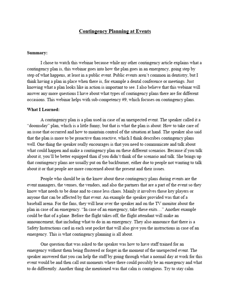 Contingency Planning at Events | PDF