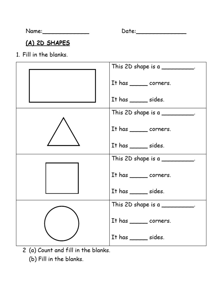 2D Shapes Fill-in-the-Blanks Worksheet | PDF
