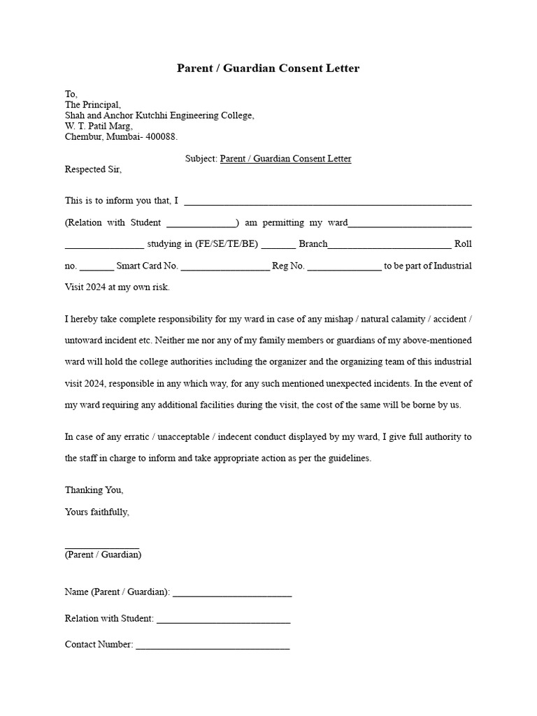 Parent-Guardian Consent Letter | PDF