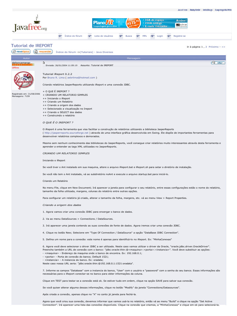 Tutorial iReport: Criando Relatórios Jasper | PDF | Janela (informática) | Java (linguagem de ...