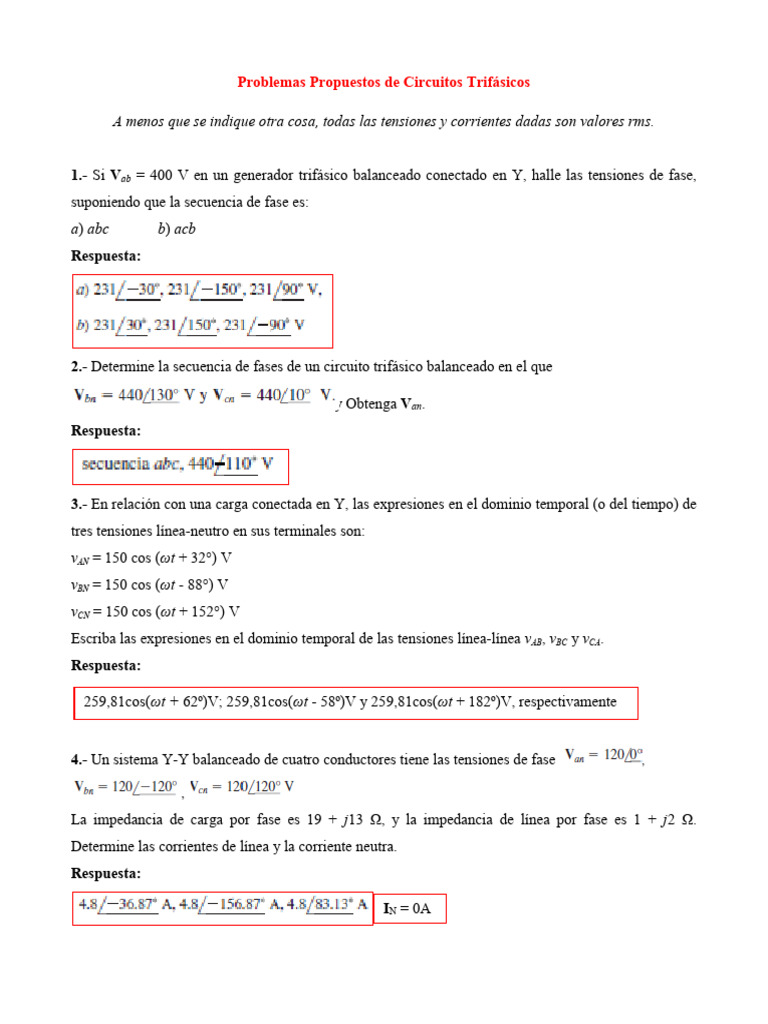 Problemas_Propuestos_para_practicar_Circuitos_Trif%C3%A1sico_2022 | PDF ...