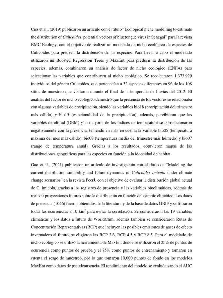 Modelado Nicho Ecológico Culicoides | PDF | Cuestiones ambientales mundiales | Fenómenos de la ...