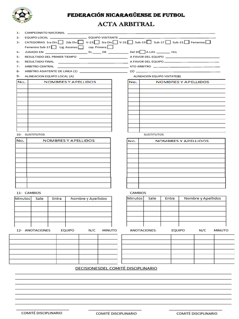 Nueva Acta Arbitral | PDF | Árbitro | Deportes