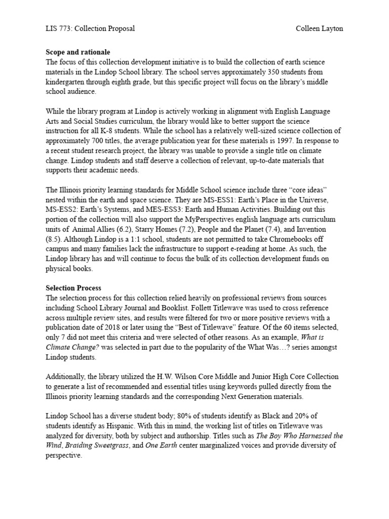 Lis 773 Layton Collection Development Proposal | PDF | Climate Change ...