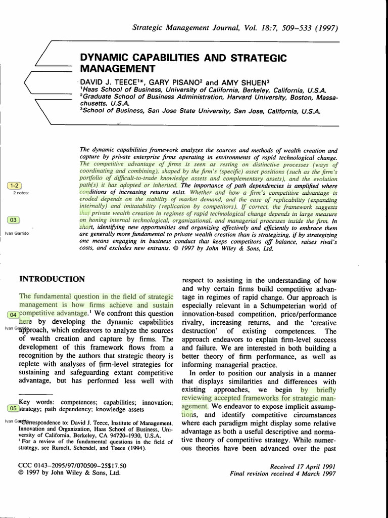 Teece, Pisano, Shuen - 1997 - Dynamic Capabilities and Strategic Management-Annotated | Download ...