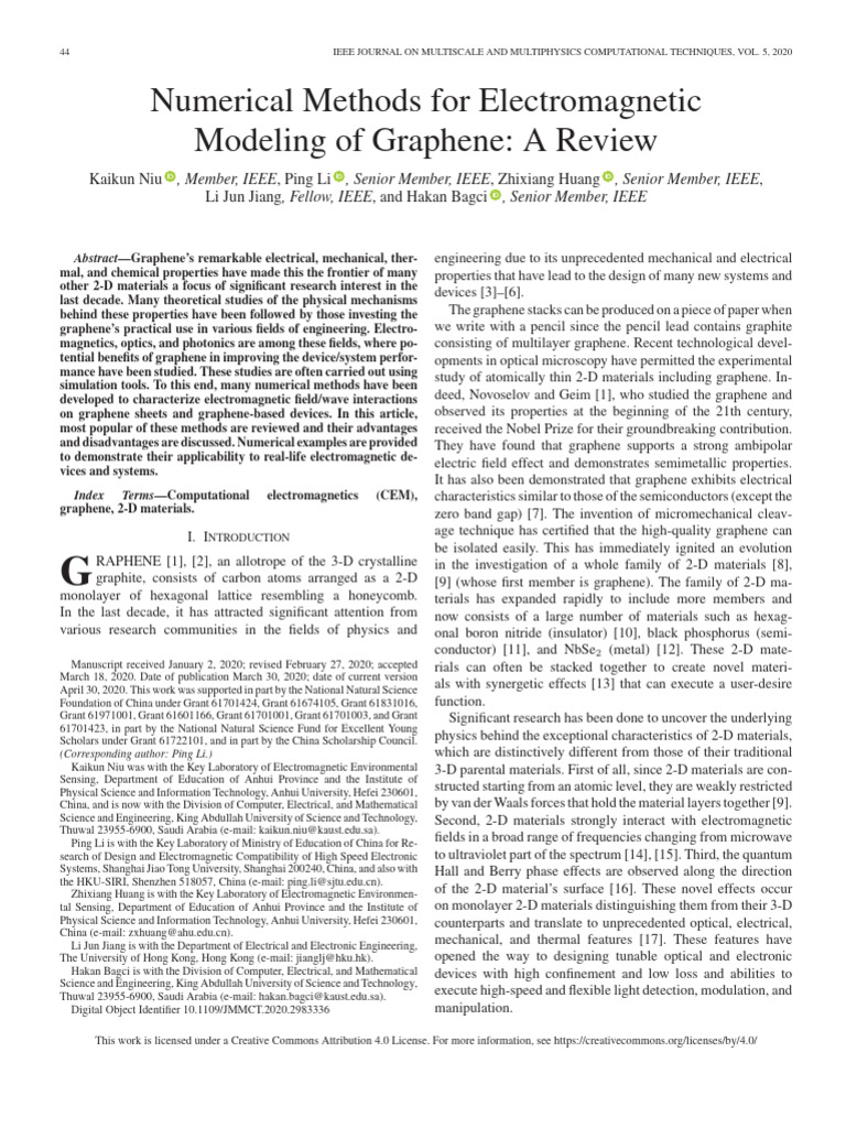 Numerical Methods For Electromagnetic Modeling of Graphene A Review ... Numerical Methods For Electromagnetic Modeling of Graphene A Review ...